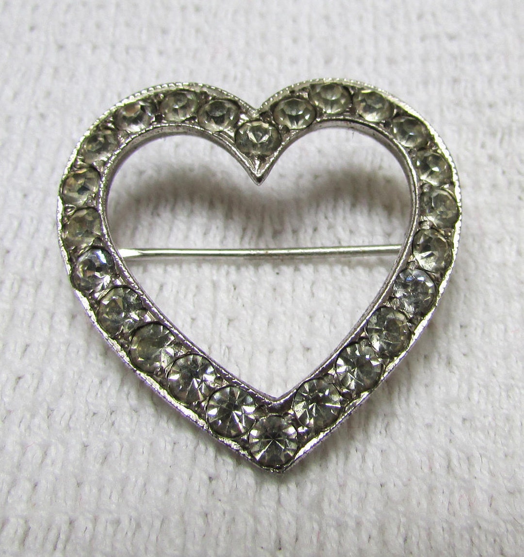 Vintage Brooch Sterling Rhinestone Open Heart Pin Wedding Bridal ...