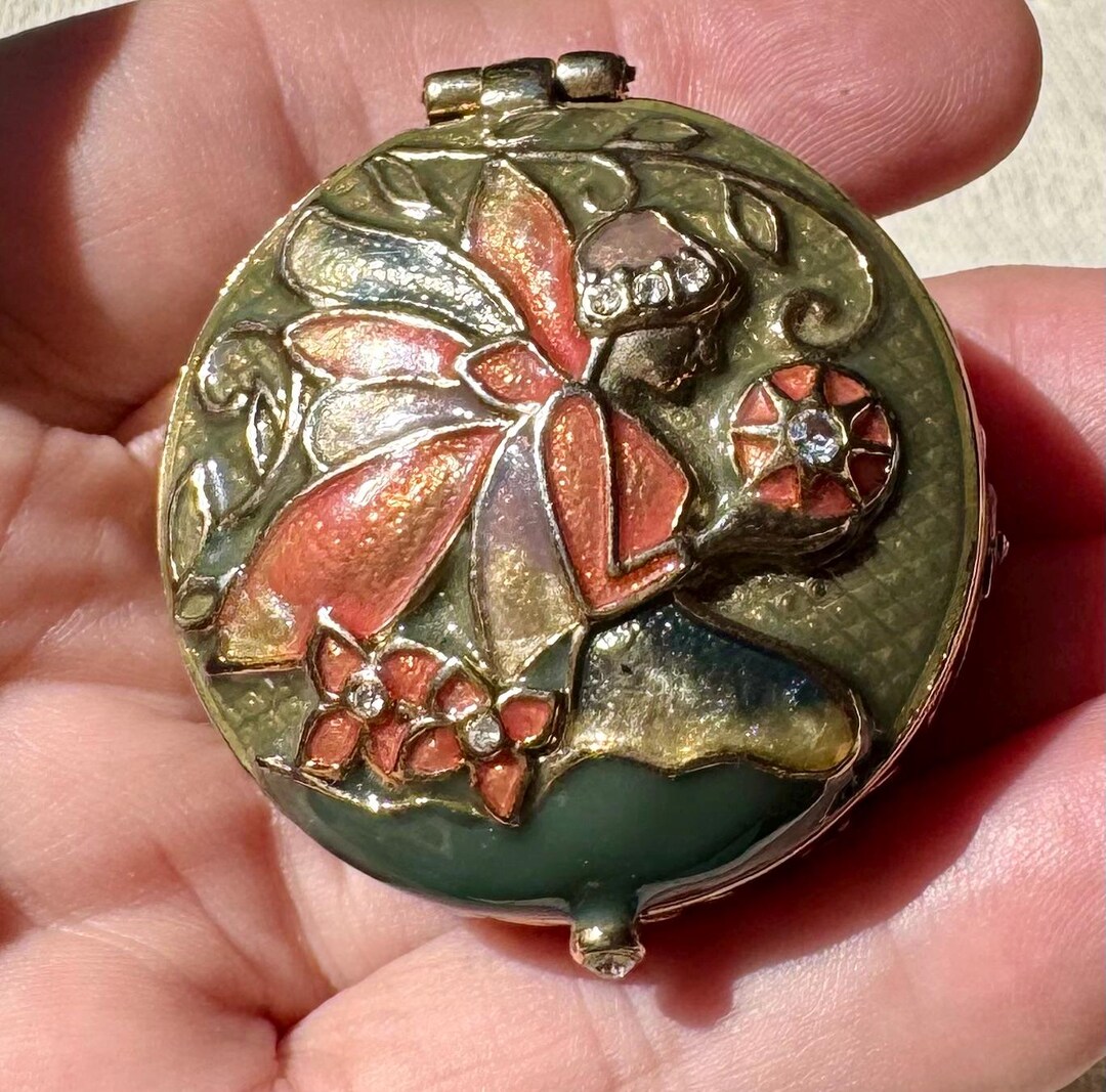 Vintage MONET Miniature Enamel Box Fairy Floral With Rhinestones ...