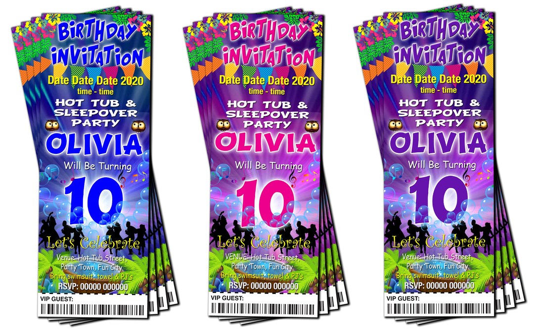 Pool Party Invites HOT TUB #53 PARTY INVITATIONS Childrens Kids Party ...