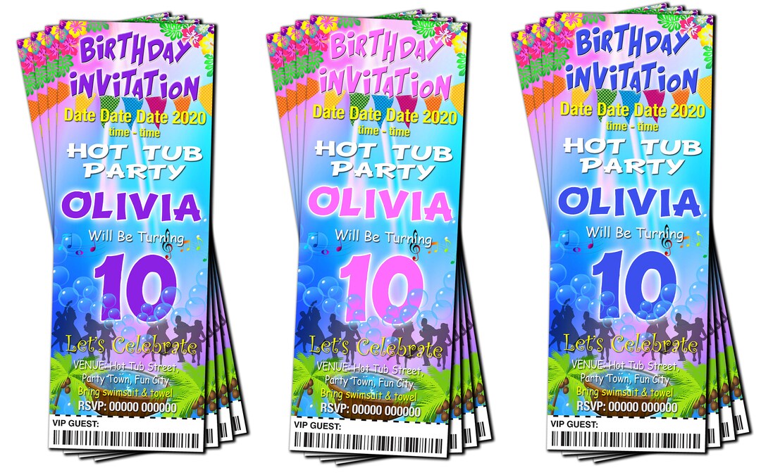 HOT TUB BIRTHDAY Party Invitations x4 Personalised, Hot Tub, Bubbles ...