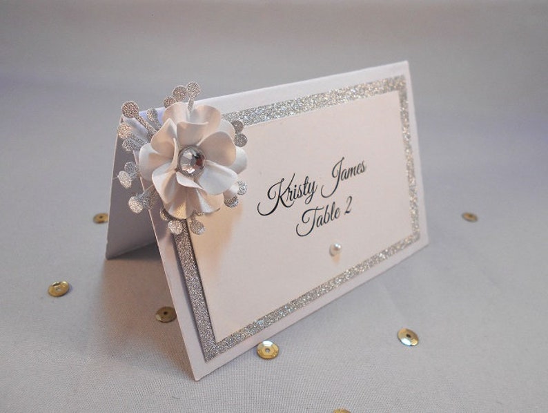 Silver and White Table Place Cards Name Cards for Birthday - Etsy