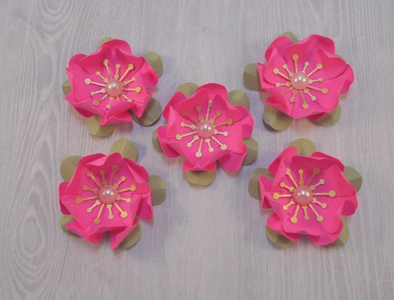 7 Hot Pink Paper Flowers | Scrapbook Flowers | Box Toppers | Party ...