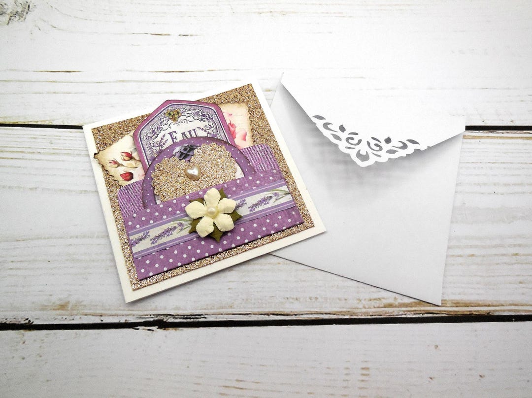 6 Mini Notecards With Pockets, Ephemera & Lacy Envelope Flap 3x3 Small ...