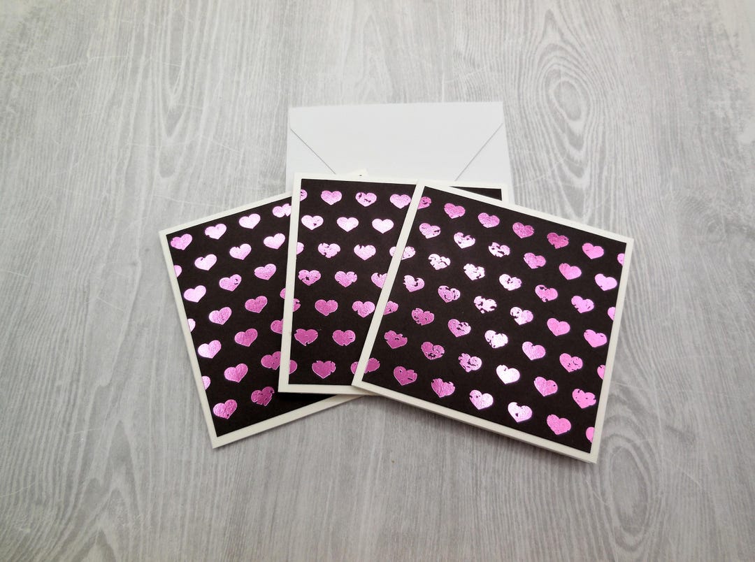 Set of 10 Pink Foil Heart Note Cards | Handmade 3x3 Gift Notes - Etsy