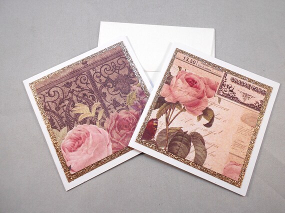 10 Floral Vintage Look Mini Cards | 3x3 Mini Note Cards | Blank Note ...