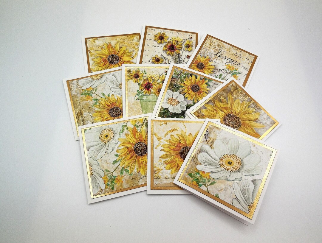 10 Sunflower Cards & Envelopes 3x3 Note Cards Mini Gift Note Cards ...
