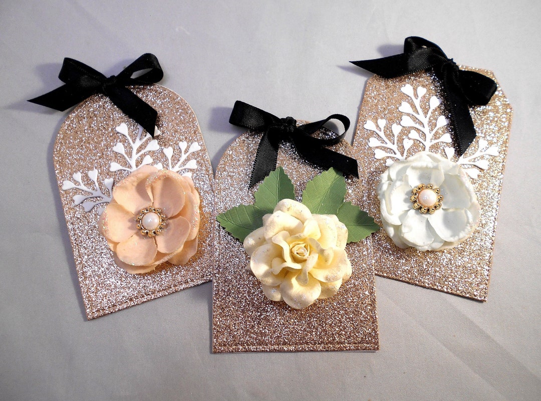 6 Flower Gift Tags | Handmade Glittery Birthday Tags | Gift Wrap ...