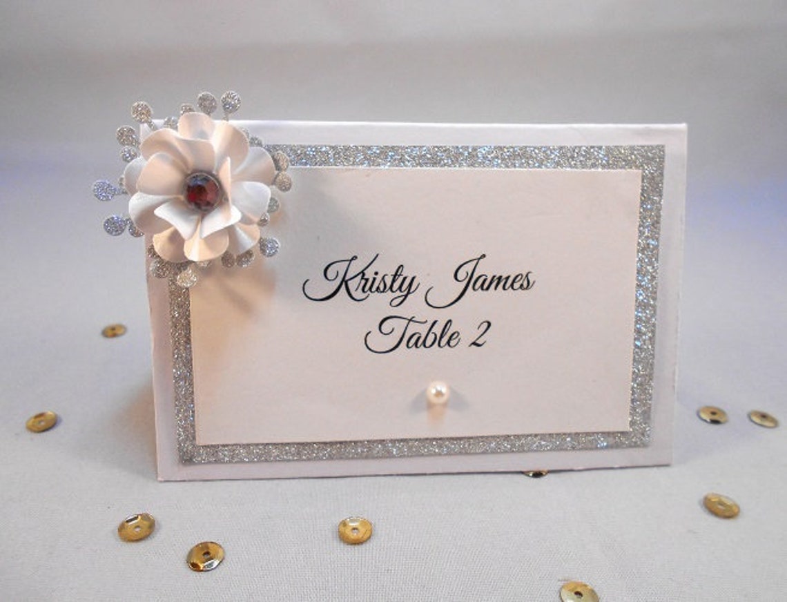 Silver and White Table Place Cards Name Cards for Birthday - Etsy