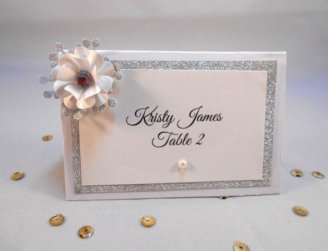 Silver and White Table Place Cards Name Cards for Birthday | Etsy