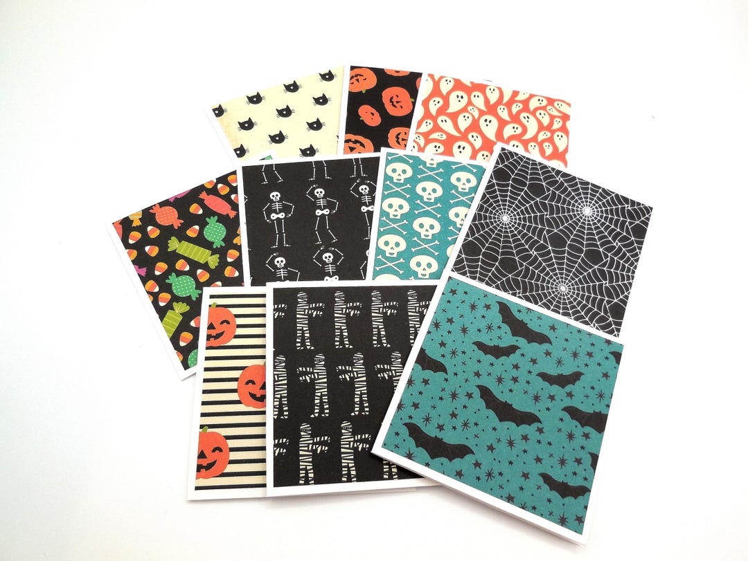 10 Mini Halloween Cards | 3x3 Note Cards | Halloween Cards & Envelopes ...