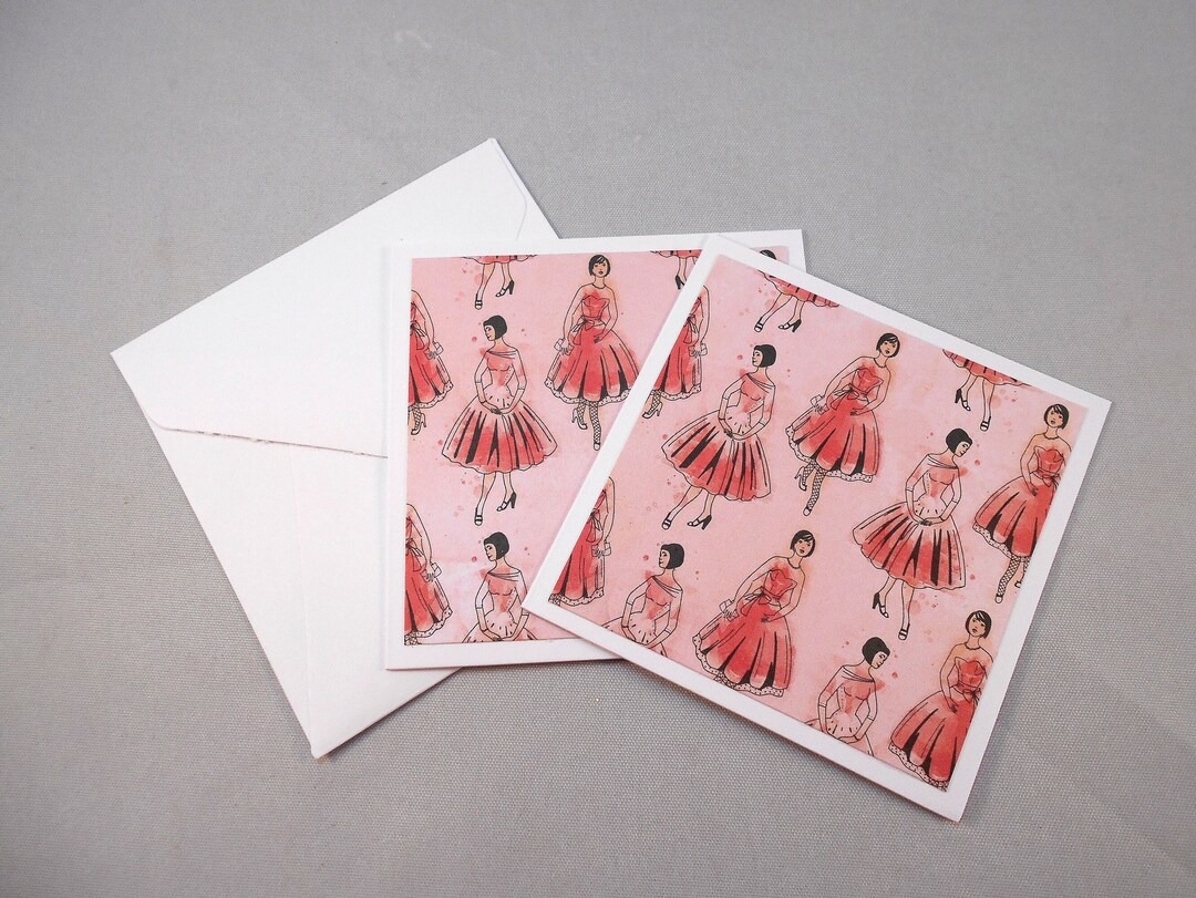 Retro Lady Mini Note Cards: Handmade 3x3 Square Cards - Set of 10 - Etsy