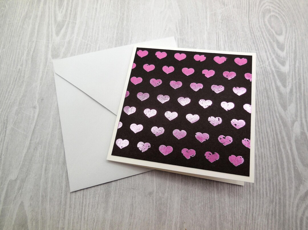 10 Mini Heart Cards | Pink Foil Hearts Cards | 3x3 Love Notes | Mini ...