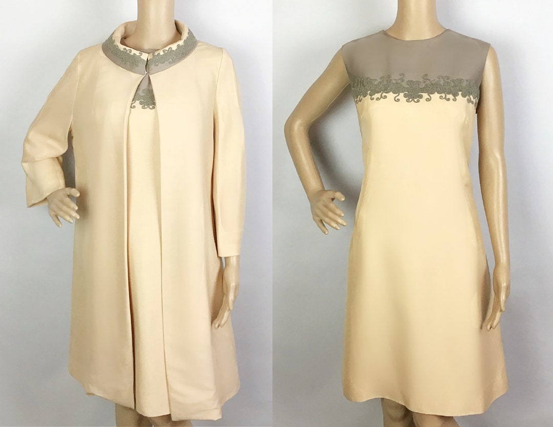 Vintage 1960s Designer Peggy French Mid Century Mod Champagne & Taupe ...