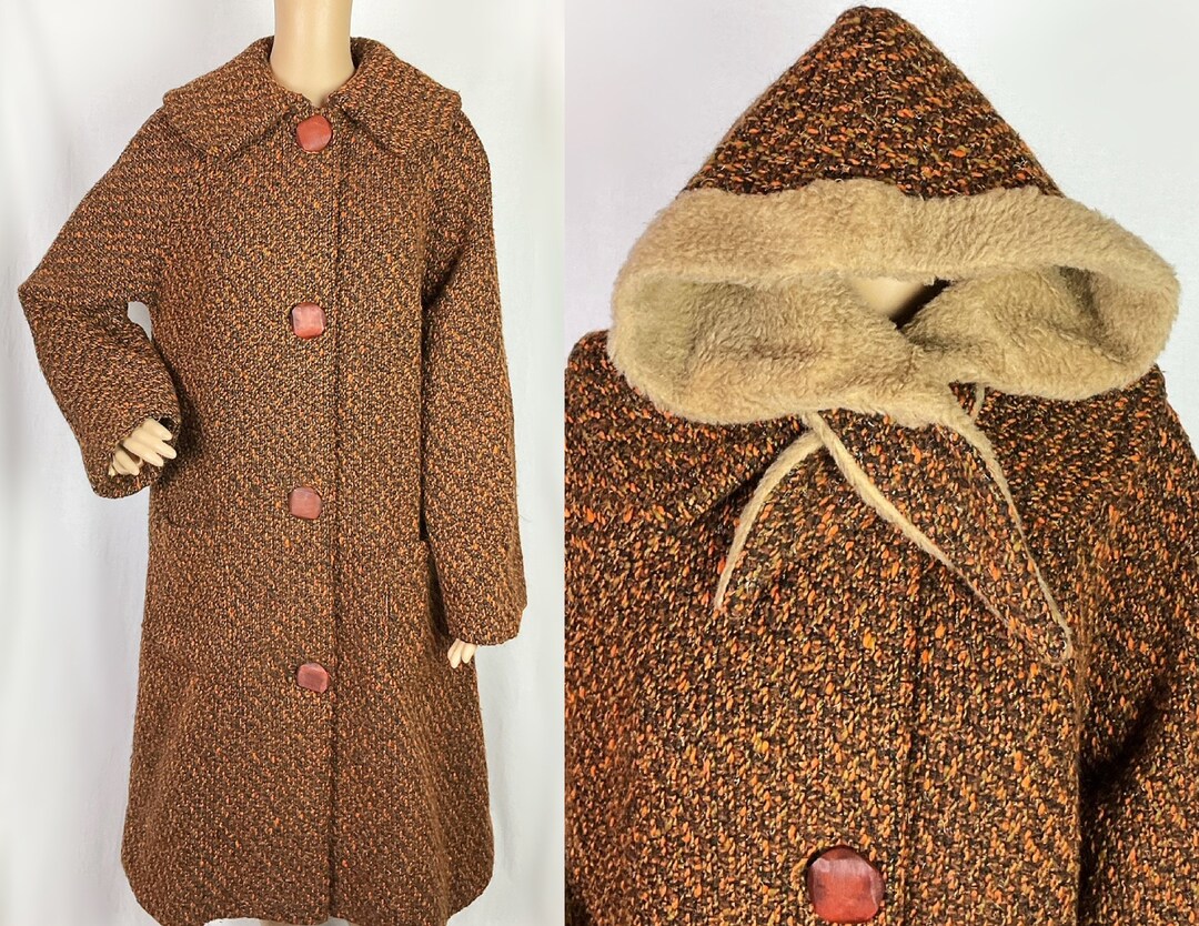Vintage Early 1960s Mid Century Brown Orange Tweed Wool Swing Coat ...