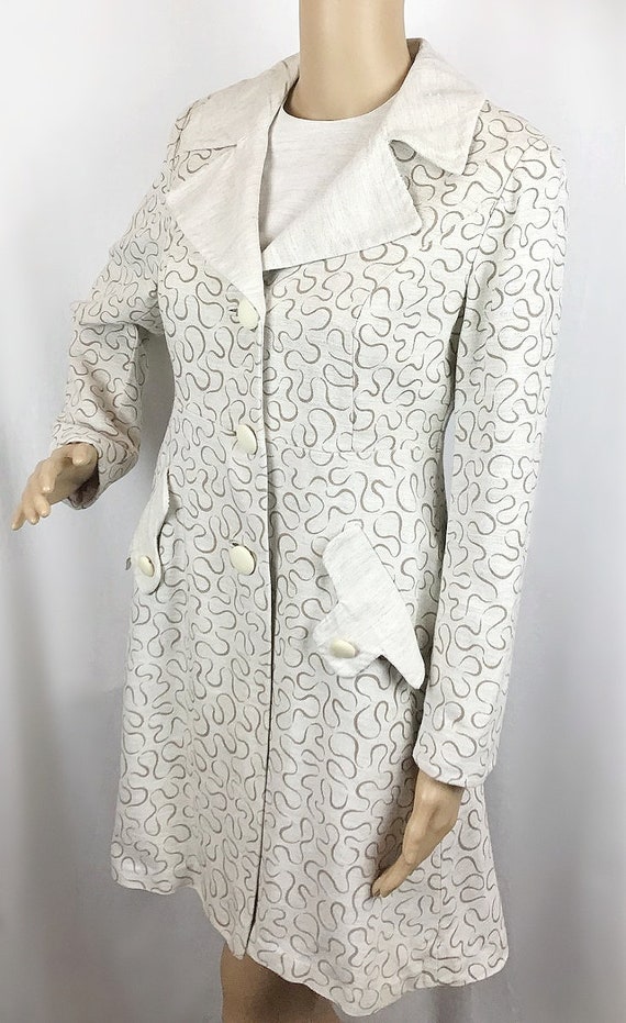Vintage 1960s Mod Cream Beige & Taupe Swirl Print Lin… - Gem