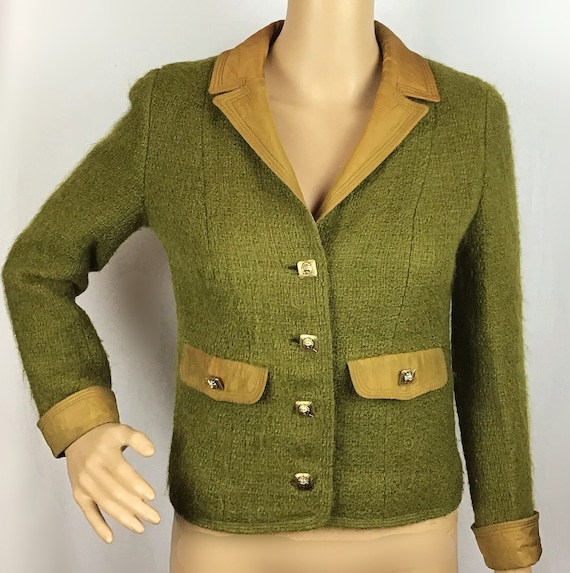 Vintage 1960s Designer Wallis Label Moss Green Wool L… - Gem