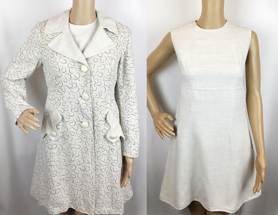 Vintage 1960s Mod Cream Beige & Taupe Swirl Print Lin… - Gem