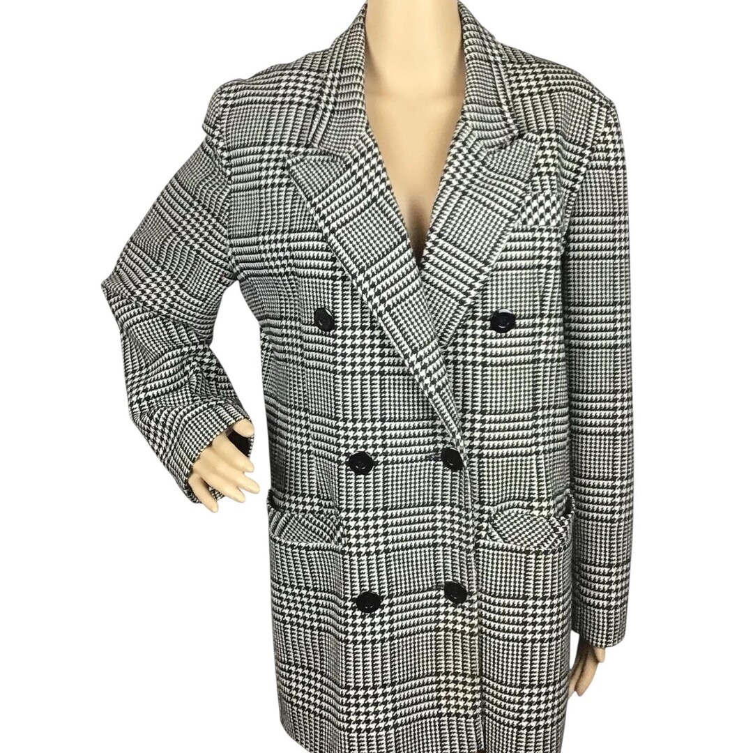 Vintage 1980s Black & White Houndstooth Check Blazer Jacket Medium ...