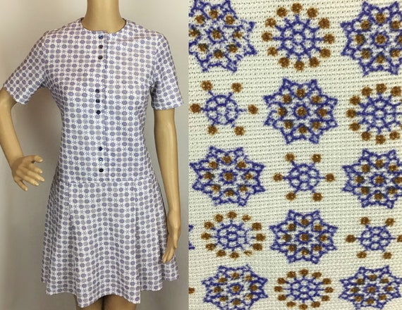 Vintage 1960s St Michael label Mod White Blue & Brown… - Gem