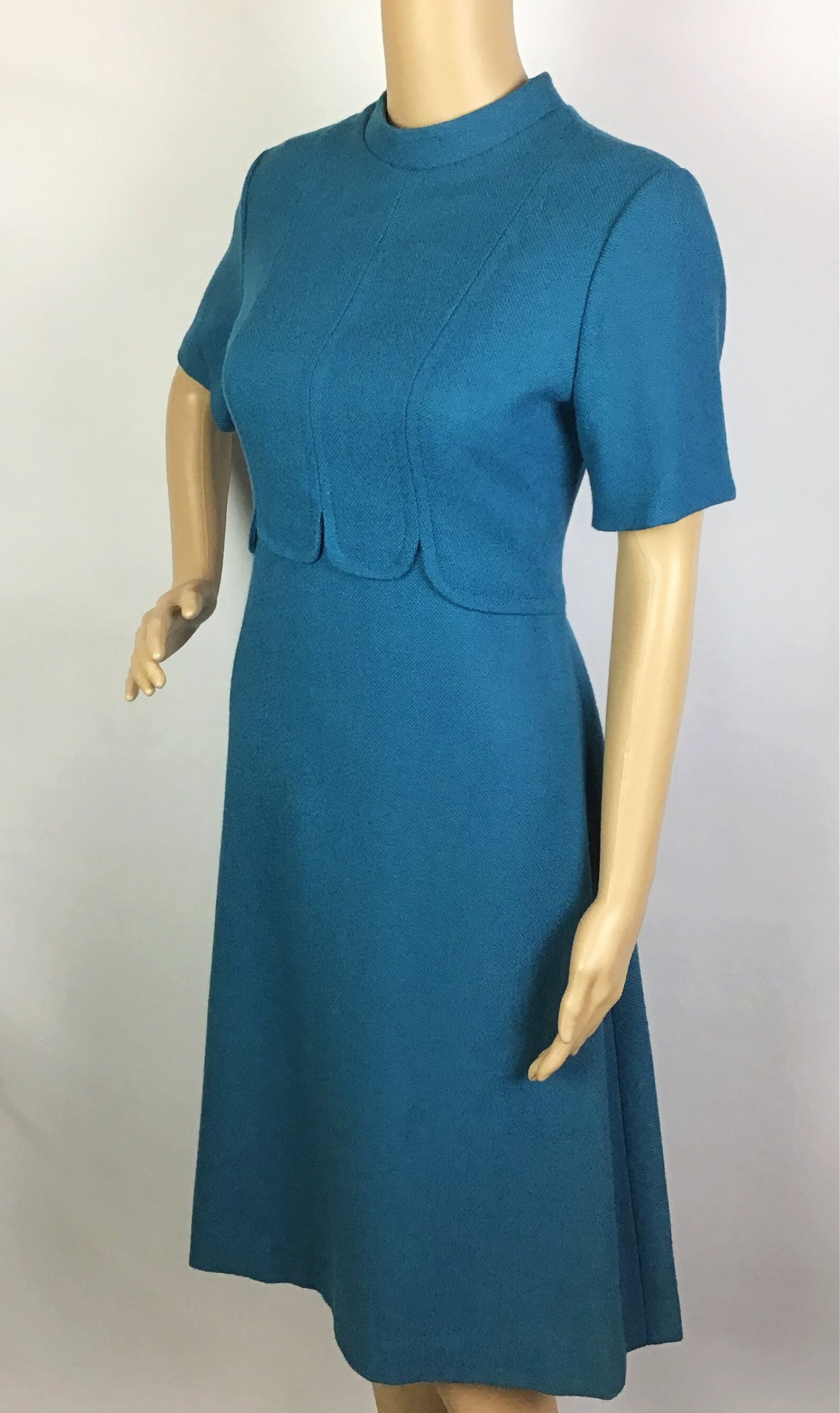 Vintage 1960s Designer Peggy French Couture Mid Century Mod Blue Wool ...