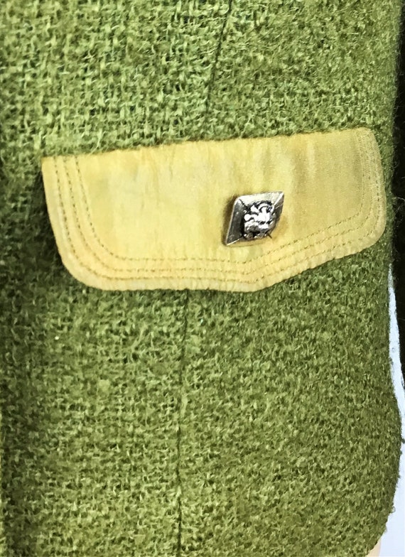 Vintage 1960s Designer Wallis Label Moss Green Wool L… - Gem