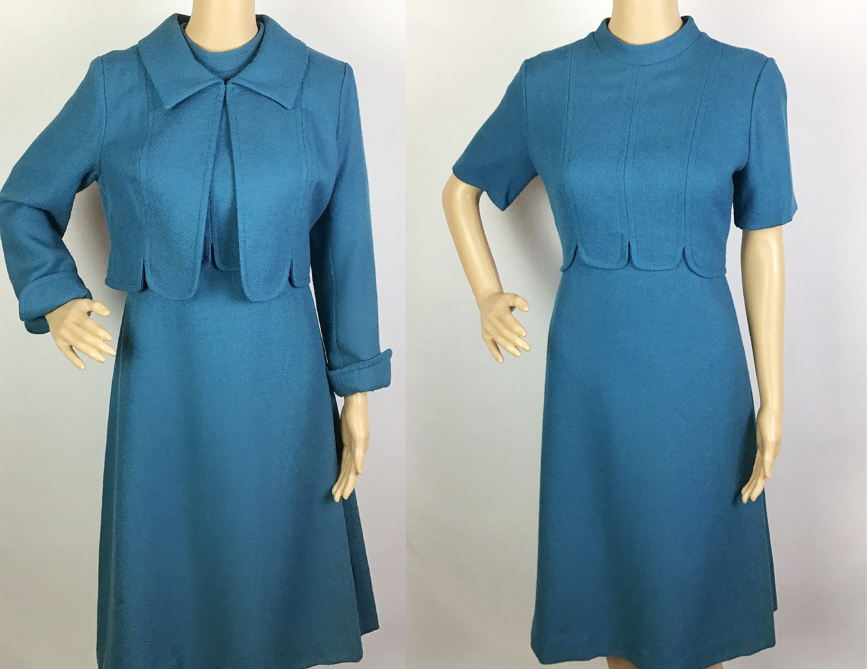 Vintage 1960s Designer Peggy French Couture Mid Century Mod Blue Wool ...