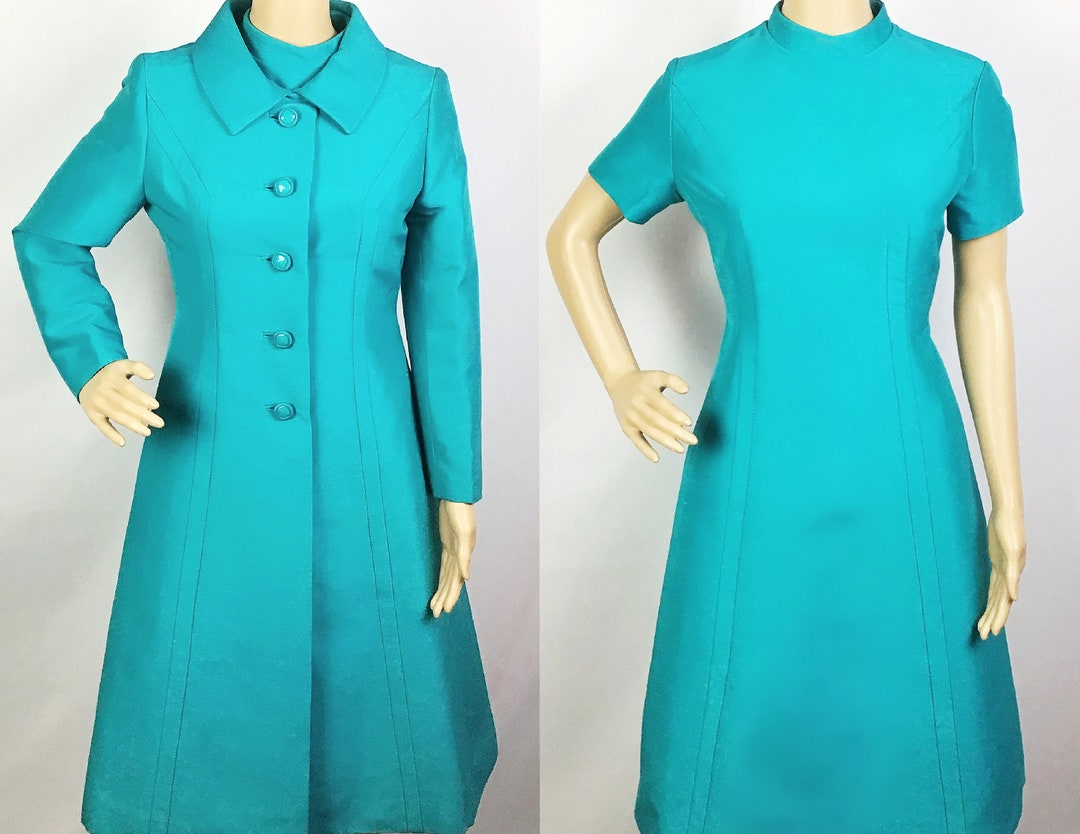 Vintage 1960s Designer Peggy French Couture Mid Century Mod Green Shift ...