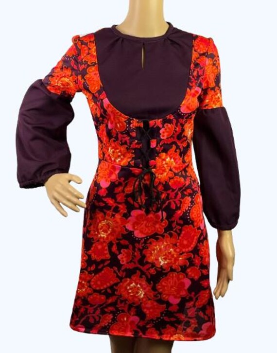 Vintage 1970s Mod Hippie Burgundy & Orange Psychedeli… - Gem