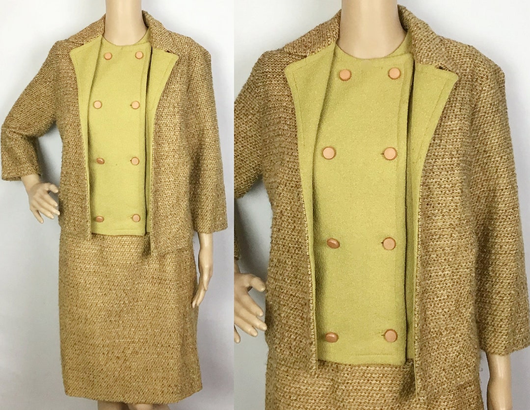 Vintage 1960s Designer Mary Jo Label Mid Century Mod Tan Beige Wool ...