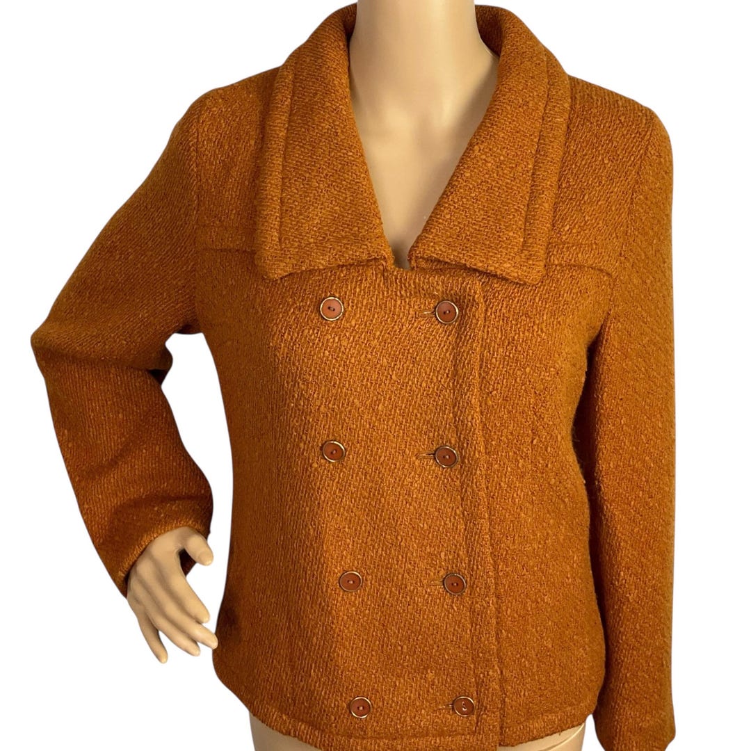 Vintage 1960s Designer Jaeger Mid Century Mod Ochre Brown Boucle Wool ...