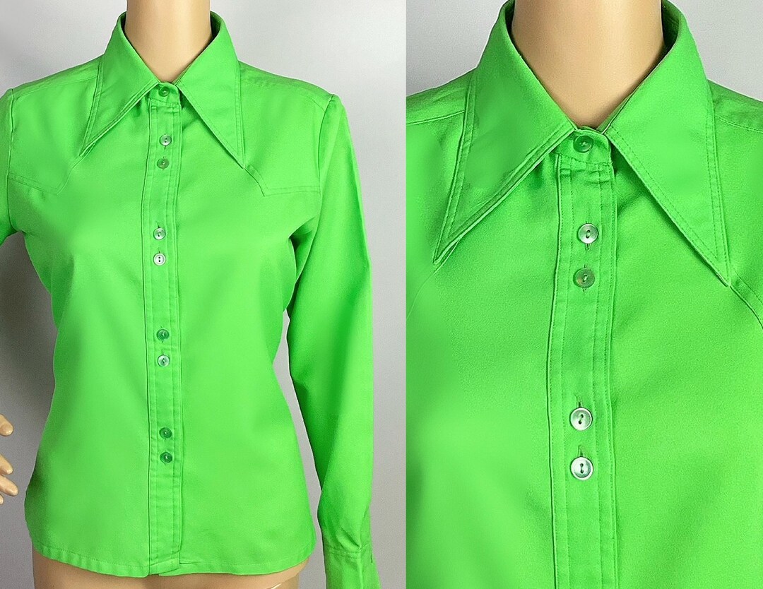 Vintage 1970s Designer John Craig Mod Psychedelic Lime Neon Green ...