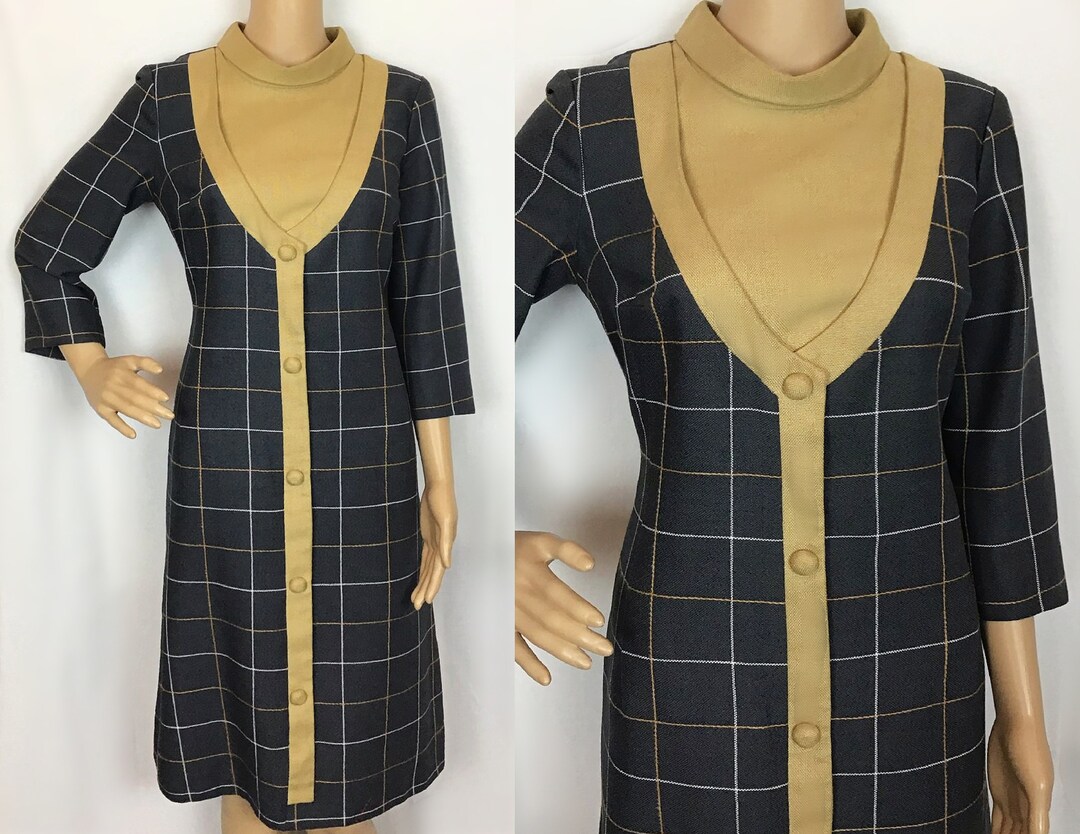 Vintage 1960s Peggy French Couture Label Mid Century Mod Grey & Tan ...