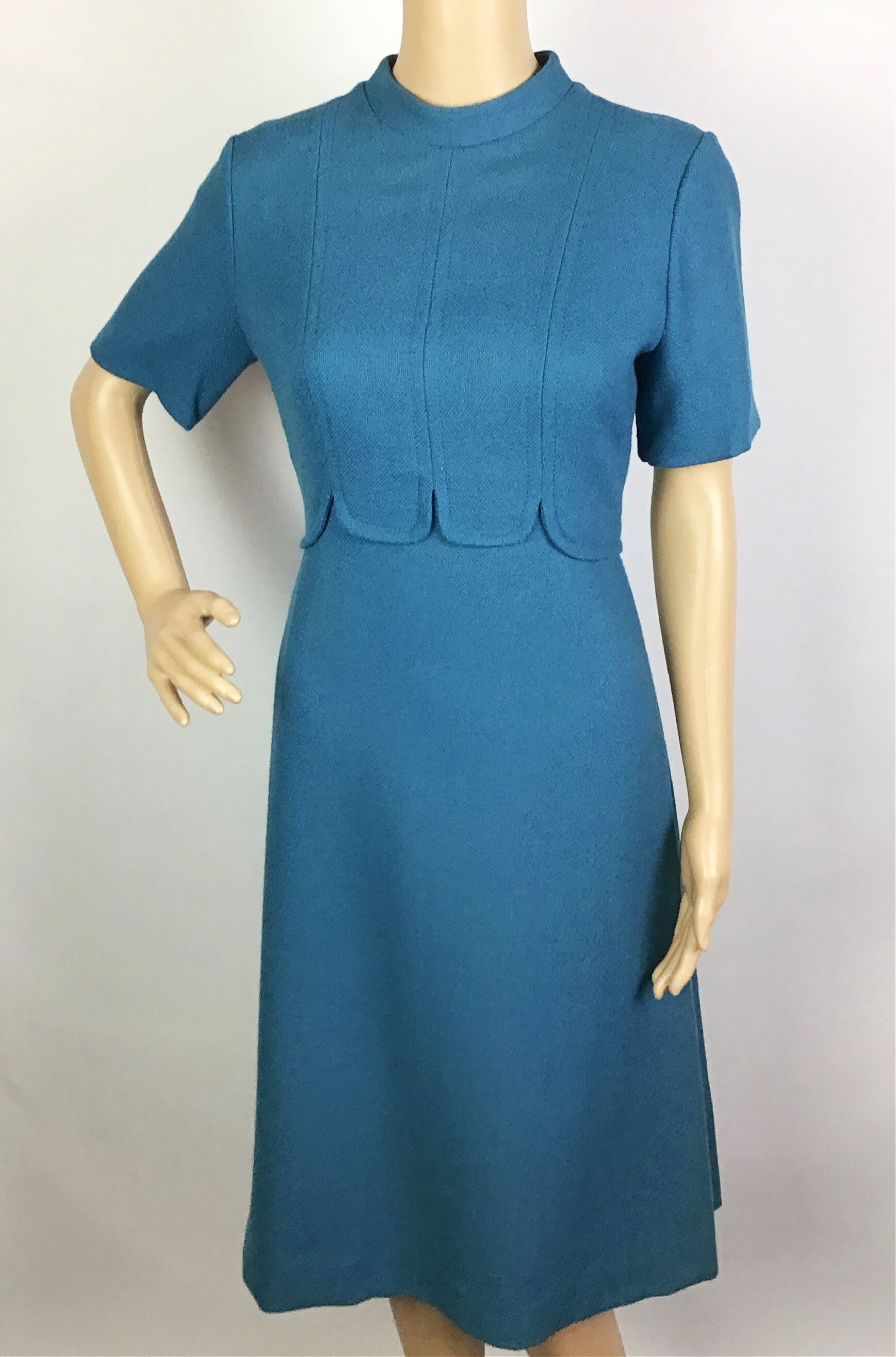 Vintage 1960s Designer Peggy French Couture Mid Century Mod Blue Wool ...