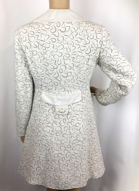 Vintage 1960s Mod Cream Beige & Taupe Swirl Print Lin… - Gem