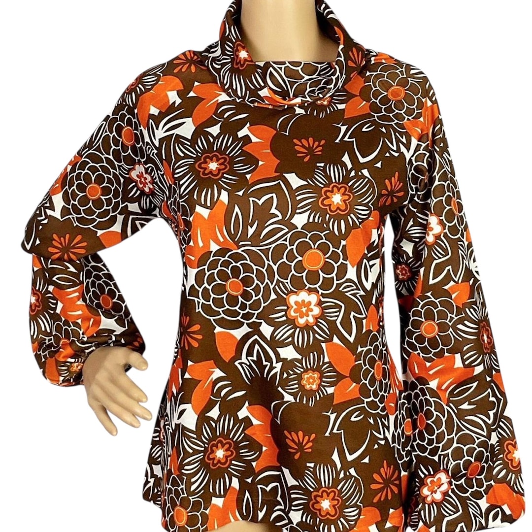 Vintage 1970s St Michael Hippie Psychedelic Floral Print Balloon Sleeve ...