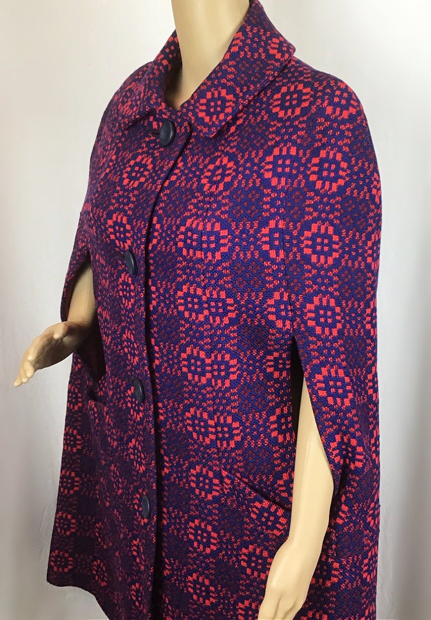 Vintage 60s 70s Shannon Label Mod Hippie Navy Blue & Red Geometric ...