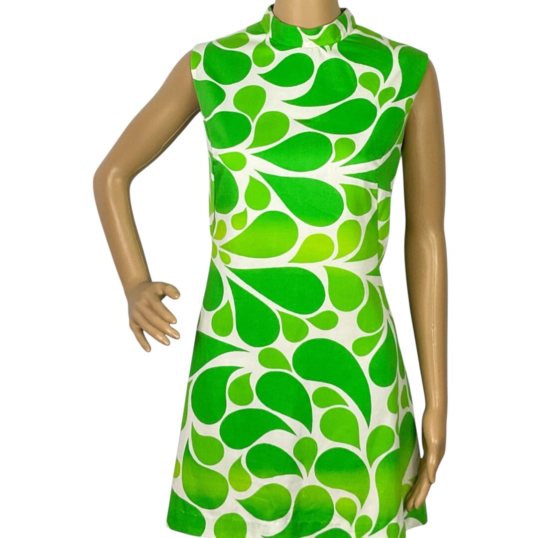 Vintage 1960s Designer Hershelle Young Mayfair Label Mod Green Splash ...