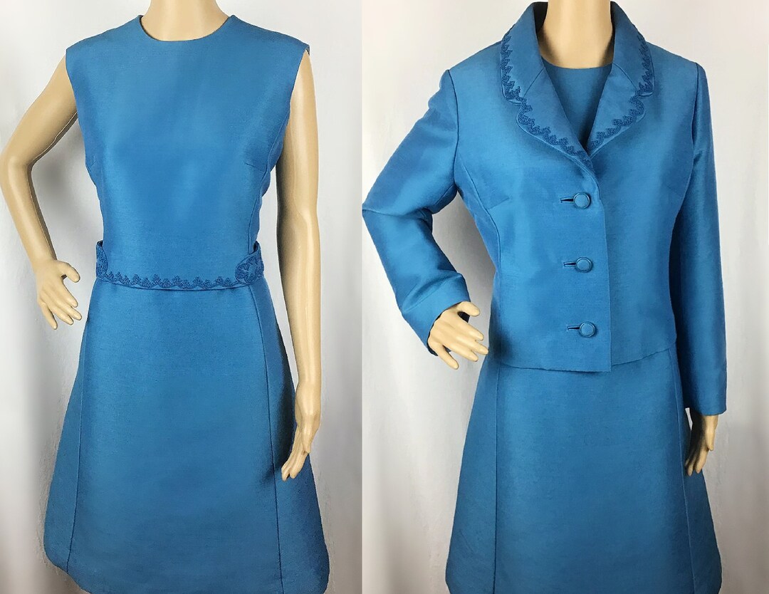 Vintage 1960s Designer Peggy French Couture Label Mid Century Mod Blue ...