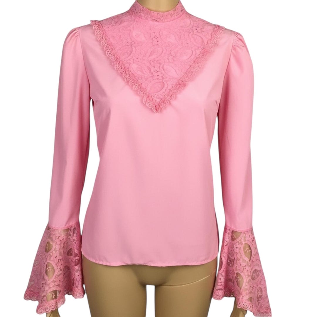 Vintage 1960s Mod Dandy Pink Victorian Floral Lace Bib Flared Ruffled ...