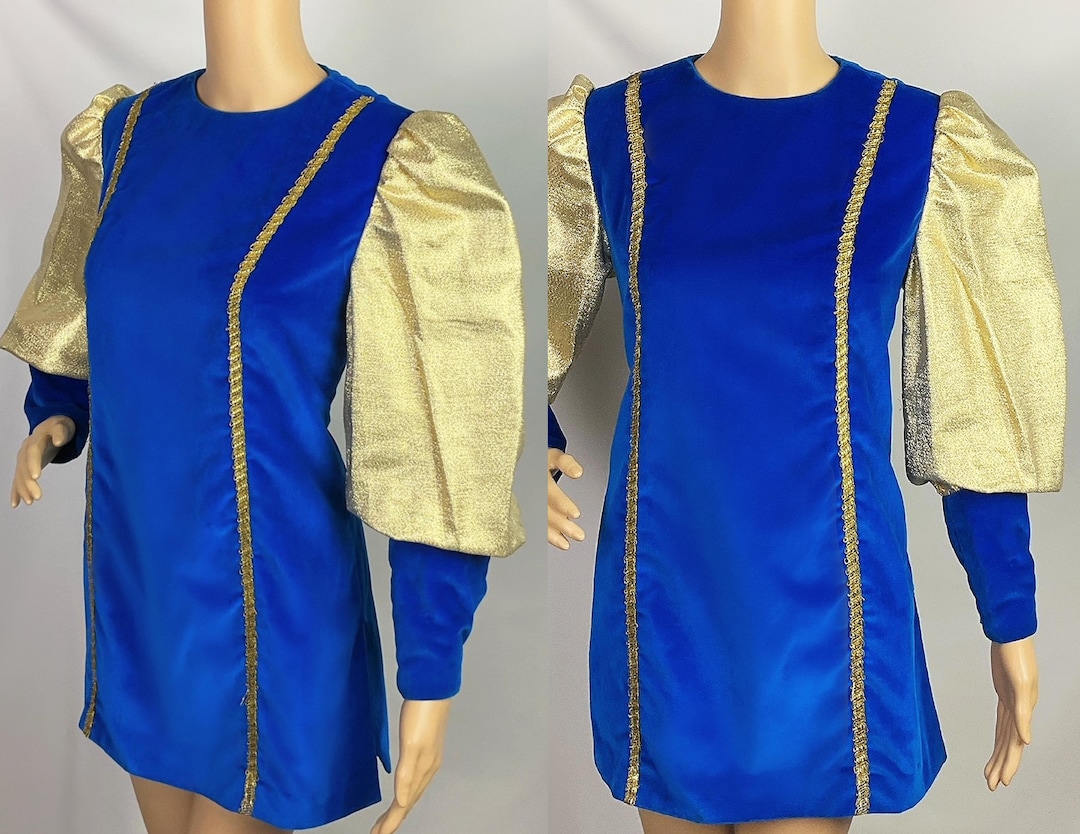 Vintage 1960s Medieval Revival Blue Velvet Gold Lurex Leg O Mutton ...