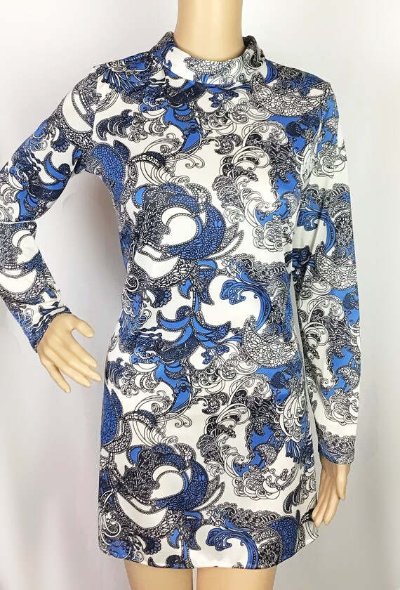 Vintage 1970s St Michael Mod Hippie Blue, Black & Whi… - Gem