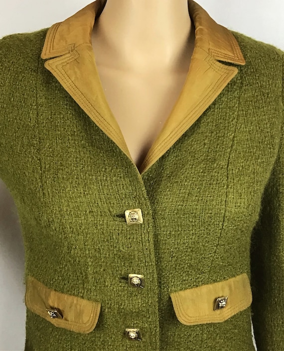 Vintage 1960s Designer Wallis Label Moss Green Wool L… - Gem