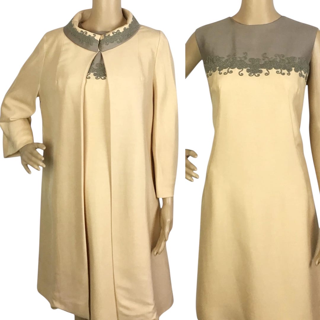 Vintage 1960s Designer Peggy French Mid Century Mod Champagne & Taupe ...