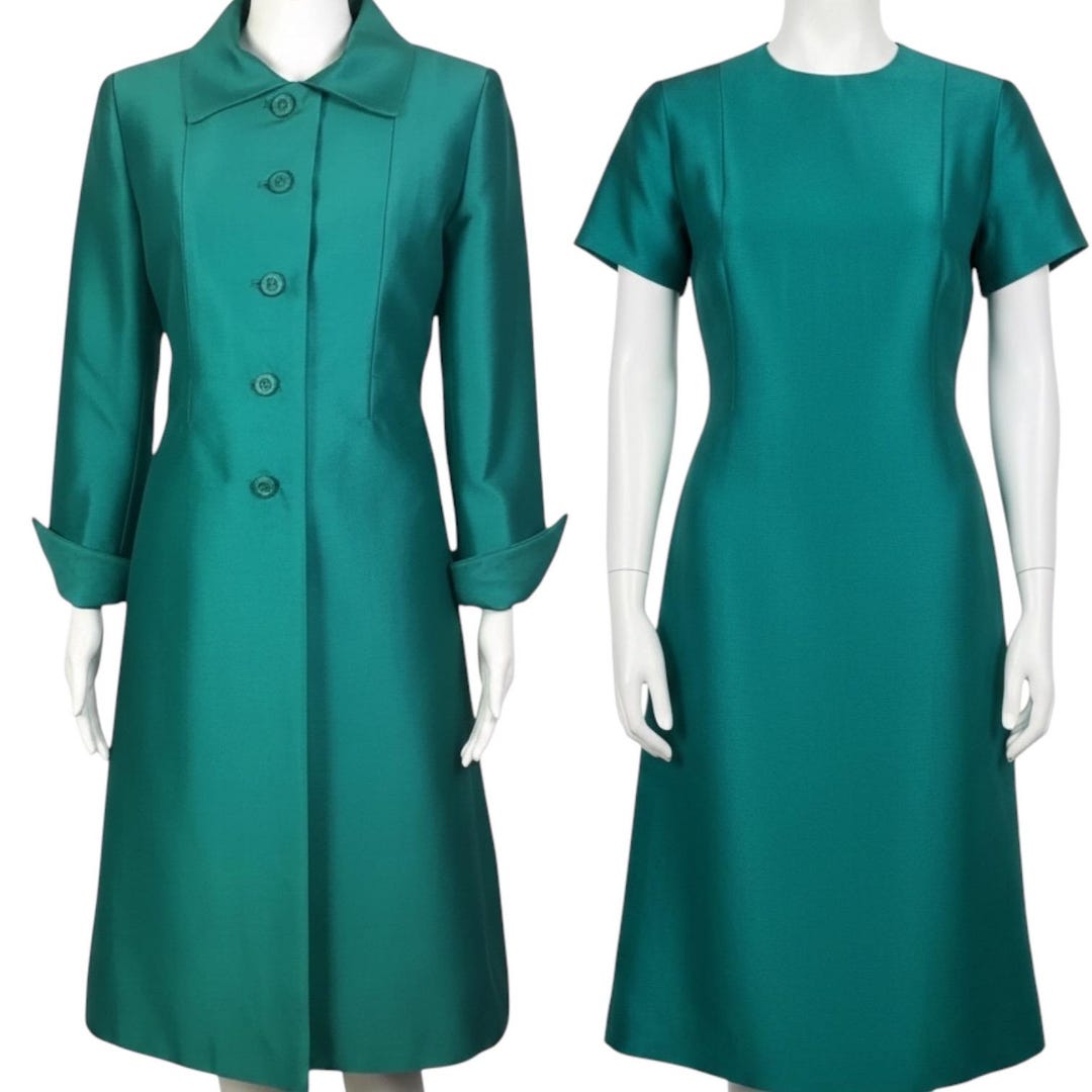 Vintage 1960s Peggy French Couture Green Shift Dress & Matching Coat ...