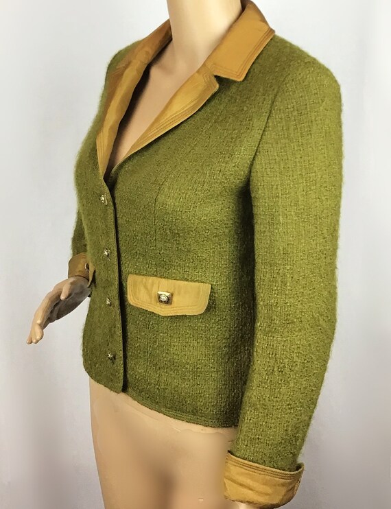 Vintage 1960s Designer Wallis Label Moss Green Wool L… - Gem