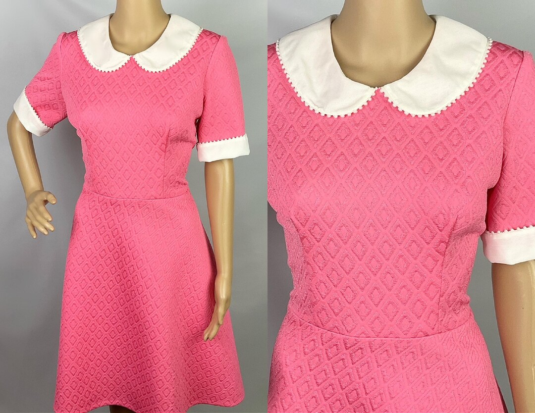 Vintage 1960s Mod Dolly Bubblegum Pink Textured Crimplene White Peter ...