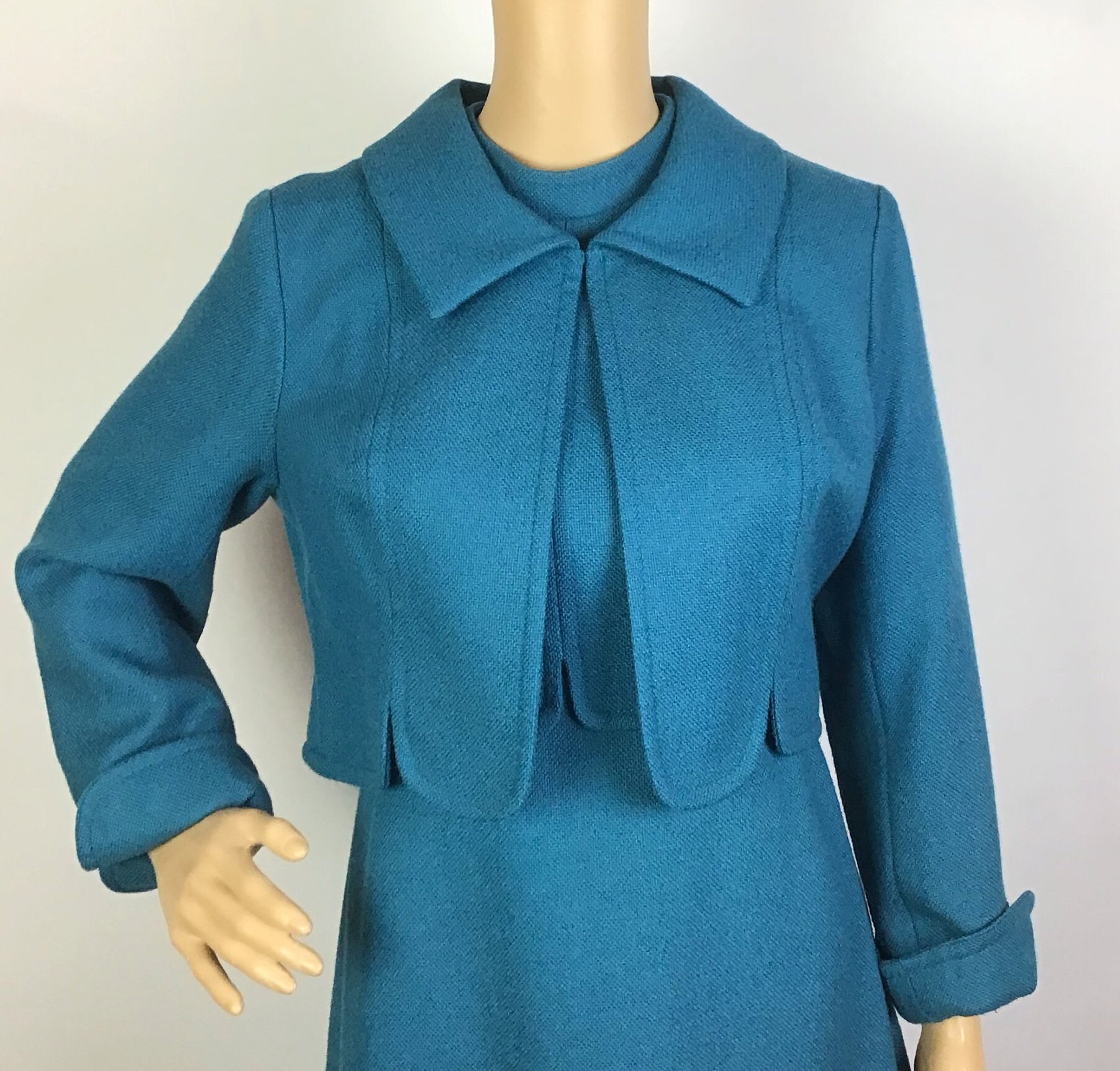 Vintage 1960s Designer Peggy French Couture Mid Century Mod Blue Wool ...