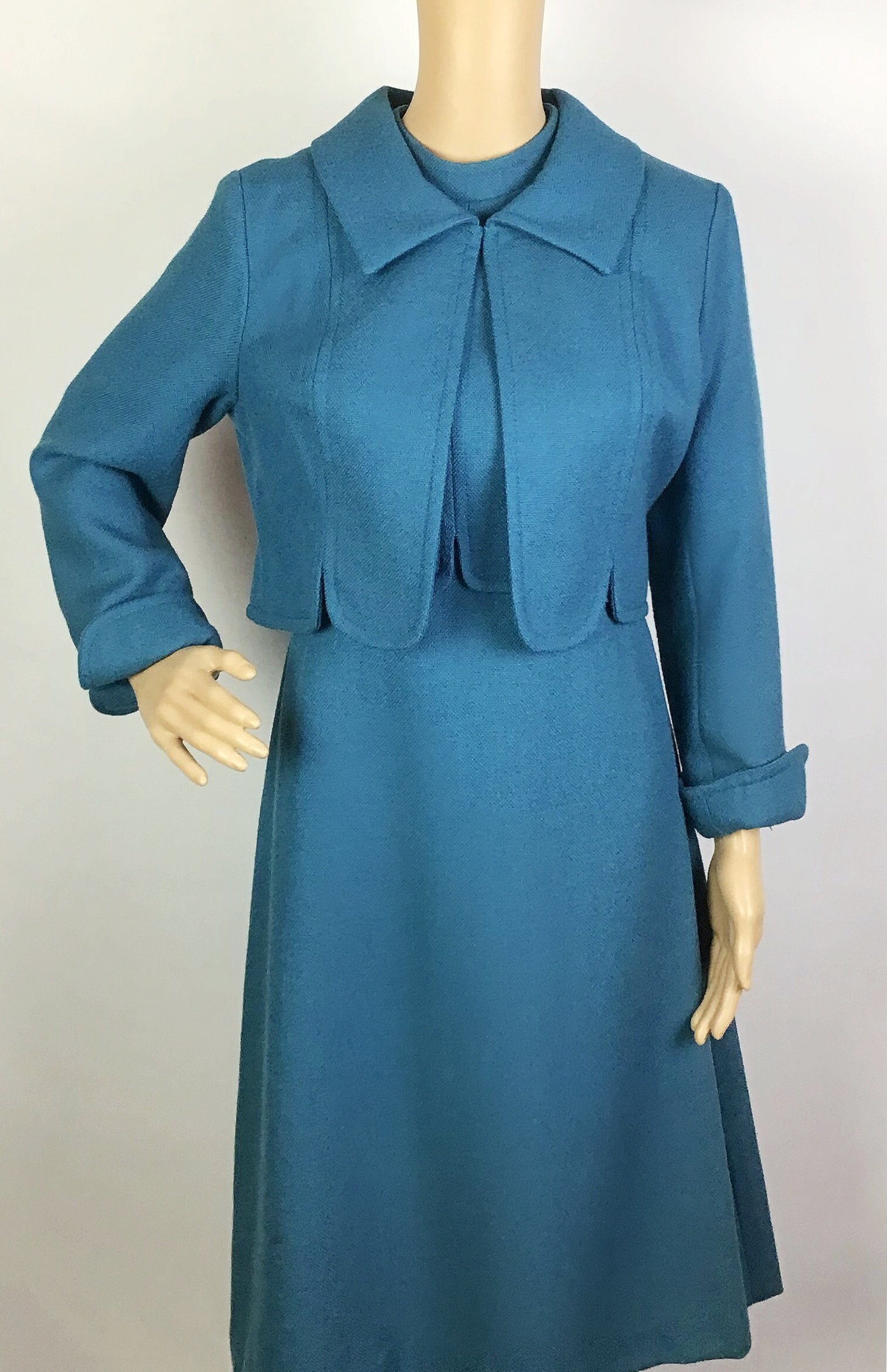 Vintage 1960s Designer Peggy French Couture Mid Century Mod Blue Wool ...