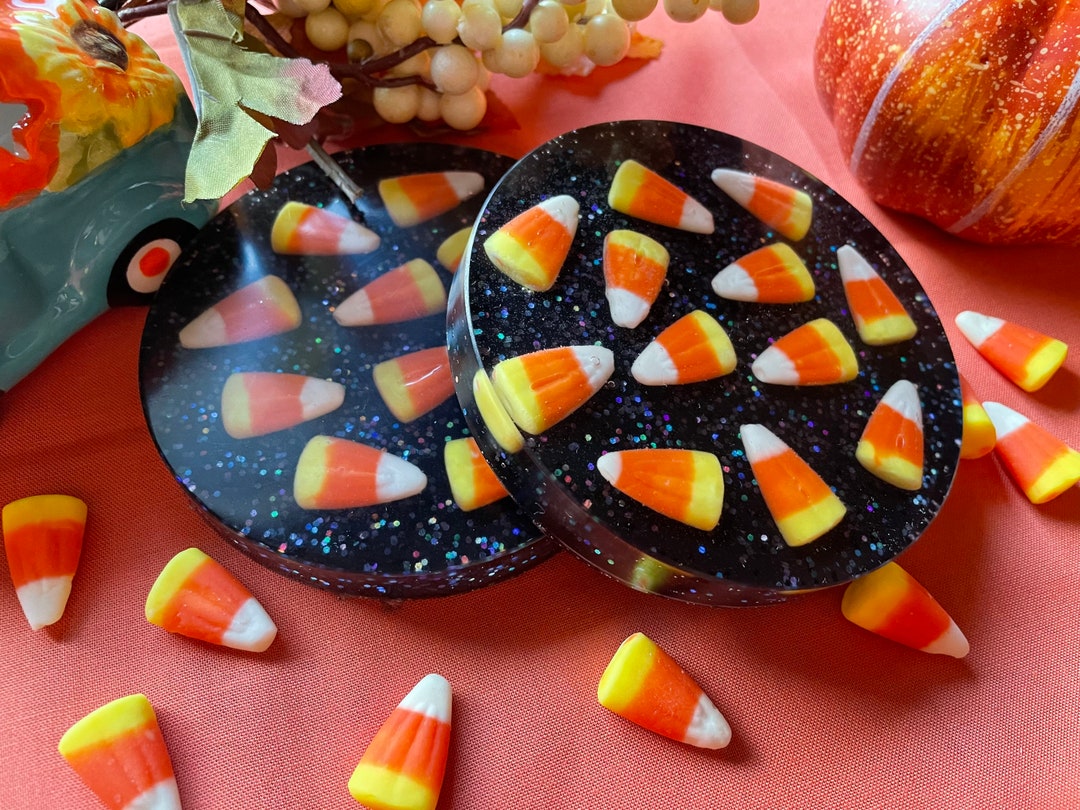 Candy Corn Halloween Coasters Black Glitter - Etsy