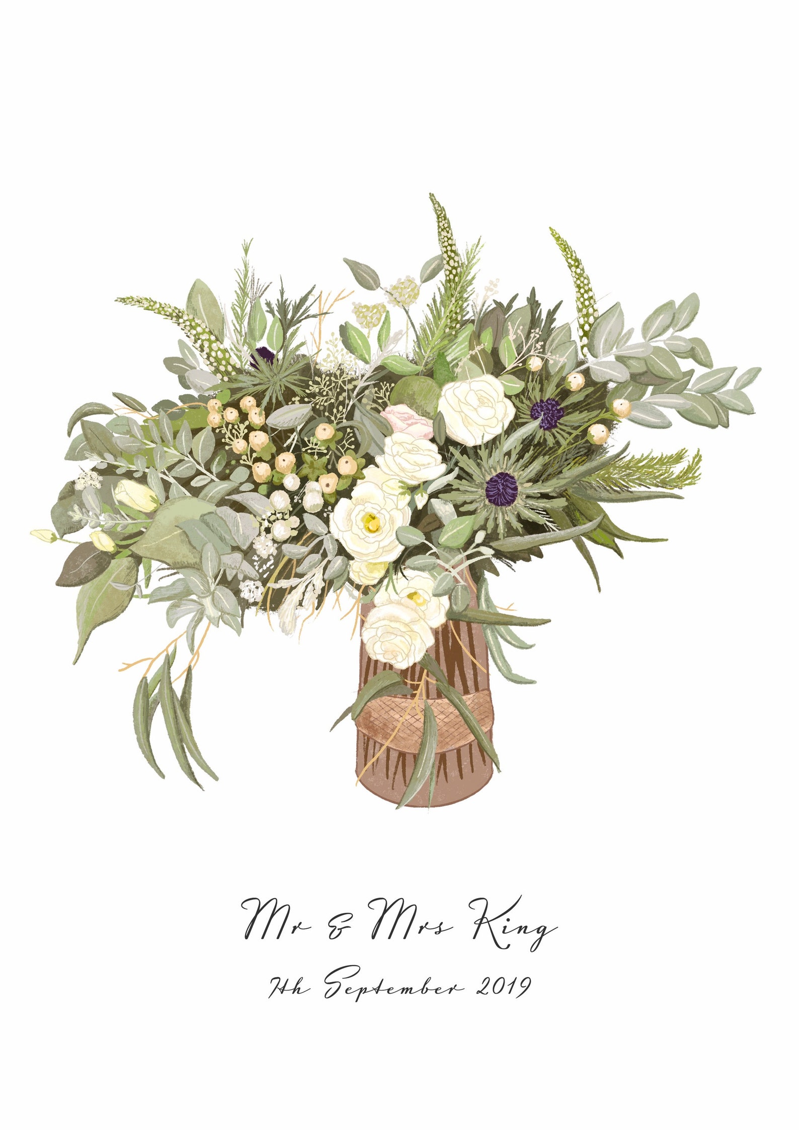 Custom Wedding Bouquet Illustration Personalised Digital Flowers ...